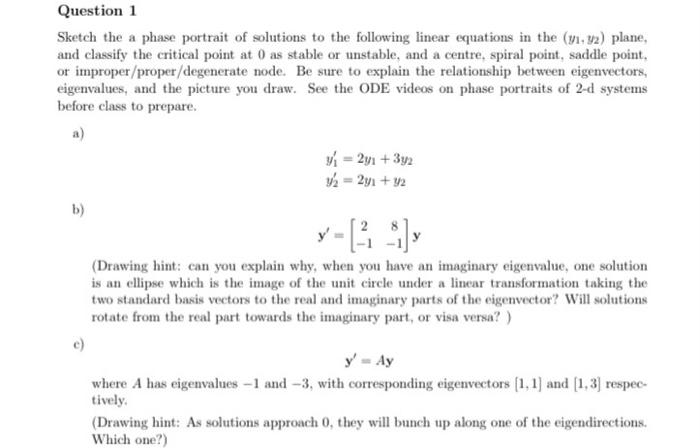 Solved Question 1 Sketch the a phase portrait of solutions | Chegg.com