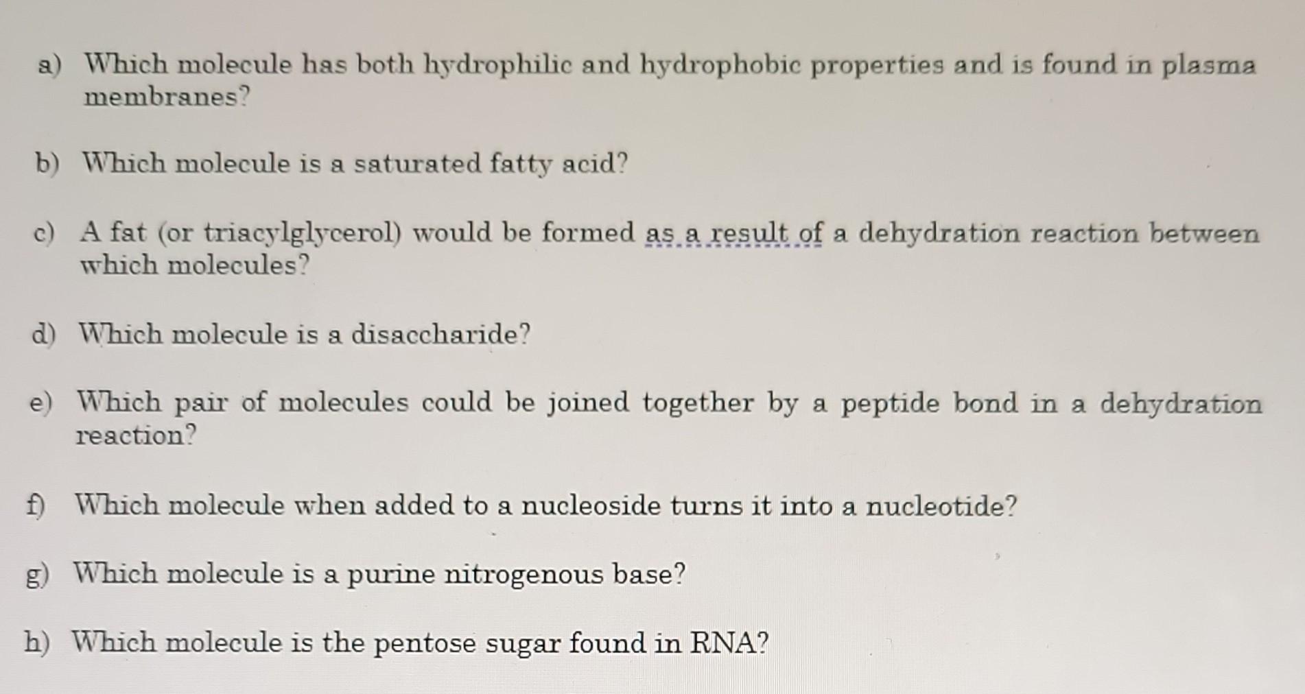 Solved 7. Identify (by class) each of the 15 macromolecules | Chegg.com