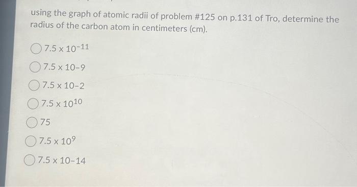 Solved using the graph of atomic radii of problem #125 on | Chegg.com