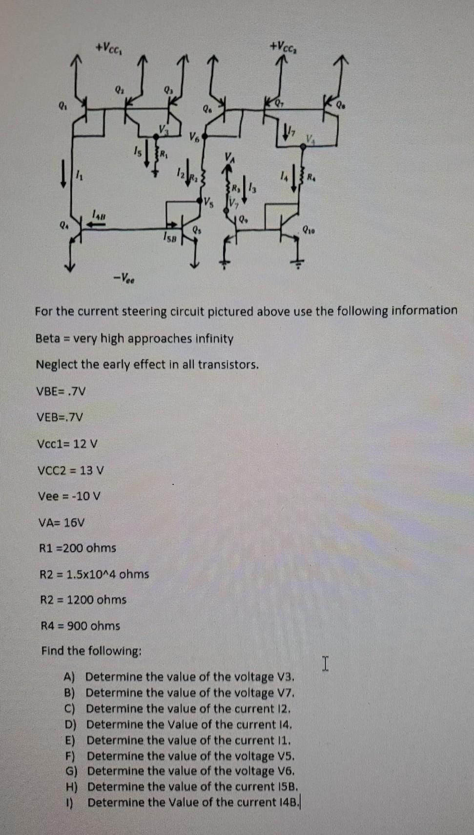 Solved +Vcc. +Vcc, Q1 Q Q& li V6 15 RA 0. Q Qs Qio ISB -V. | Chegg.com