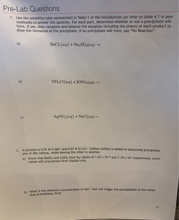 Solved Solubility Rules TABLE 1: SOLUBILITY RULES FOR | Chegg.com