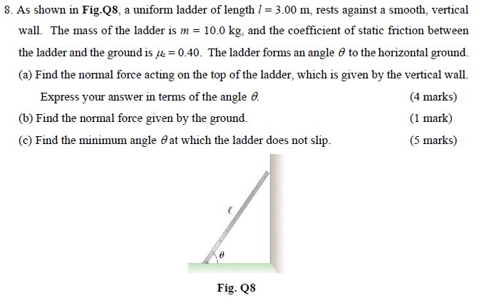 Solved 8. As shown in Fig. 28, a uniform ladder of length 1 | Chegg.com