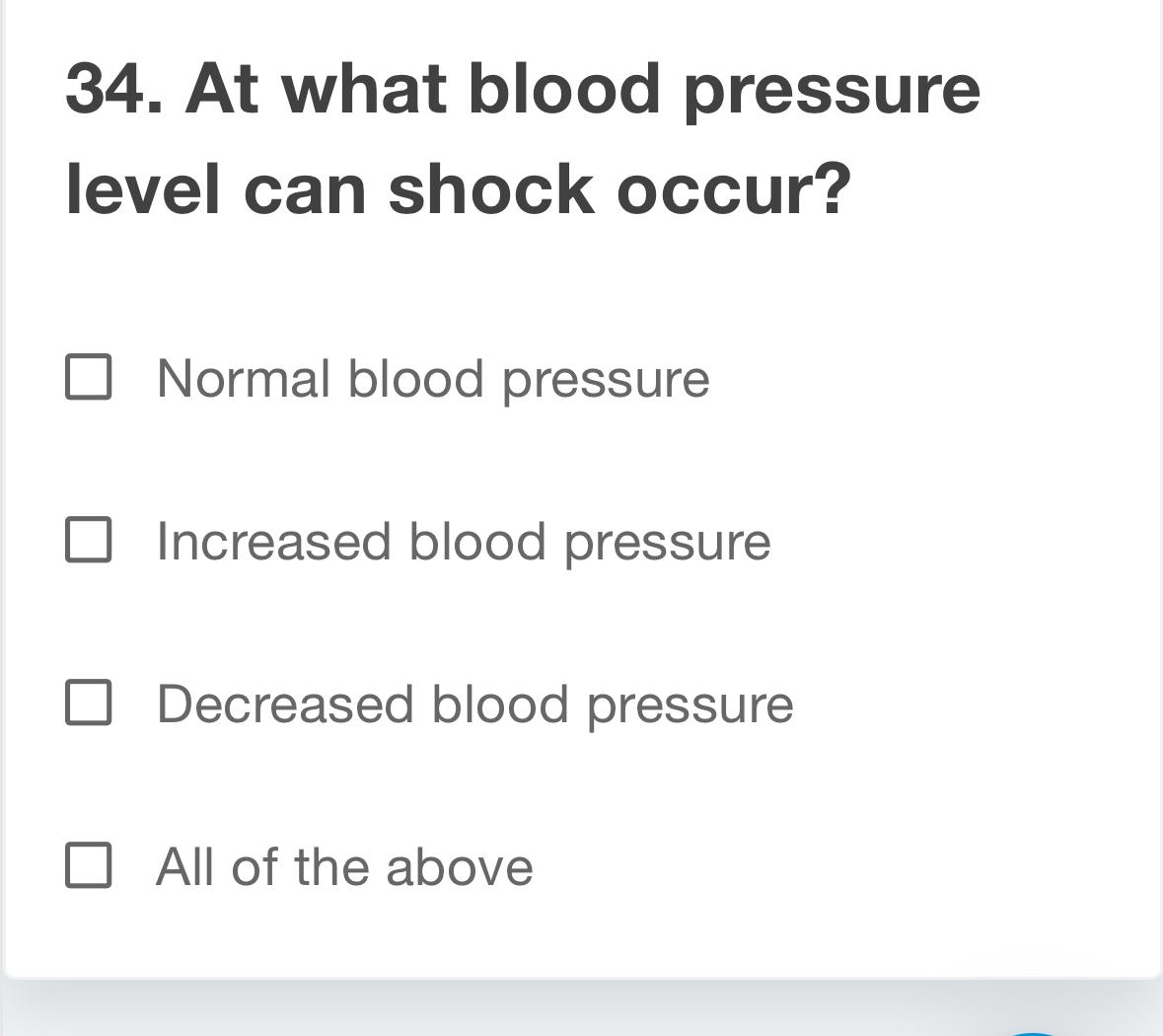 Solved At what blood pressure level can shock occur?Normal | Chegg.com