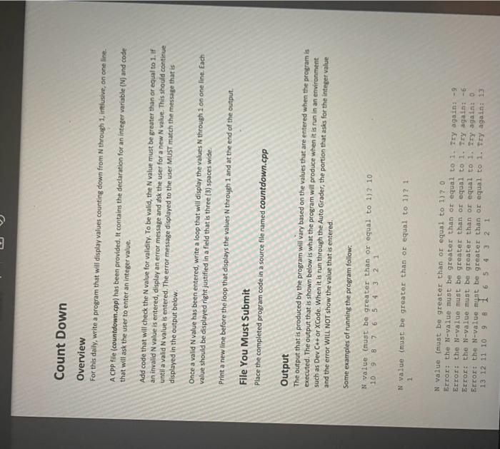 Solved Count Down Overview For this daily, write a program | Chegg.com