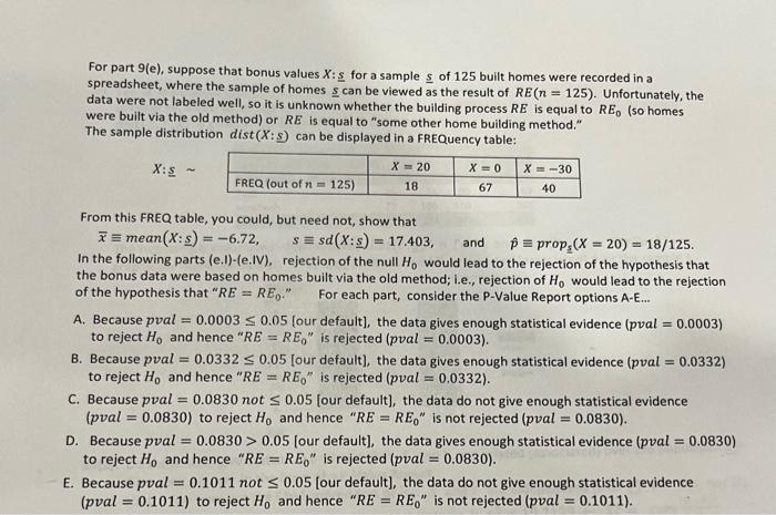 Solved For part 9(e), suppose that bonus values X:s for a | Chegg.com