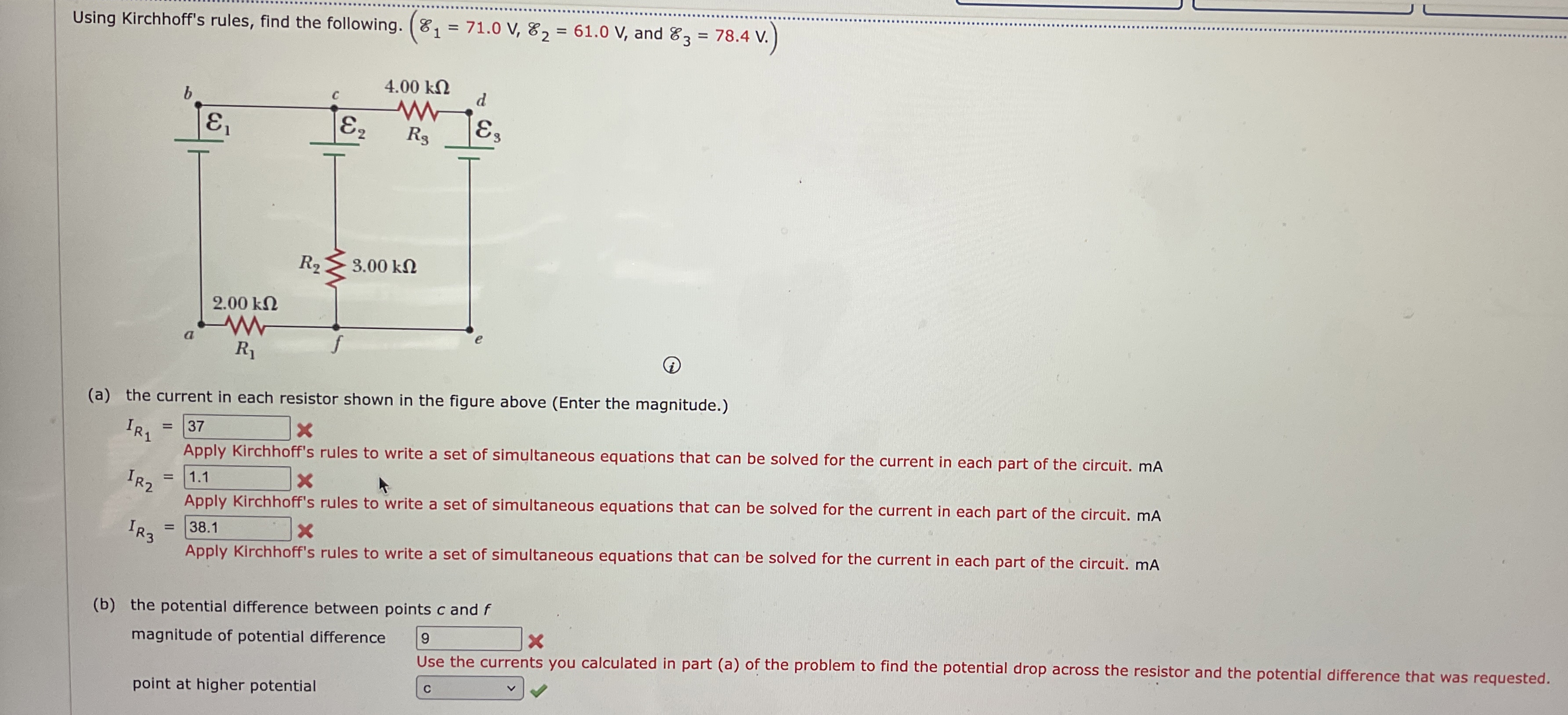 Solved Using Kirchhoff's rules, find the following. , ﻿and | Chegg.com