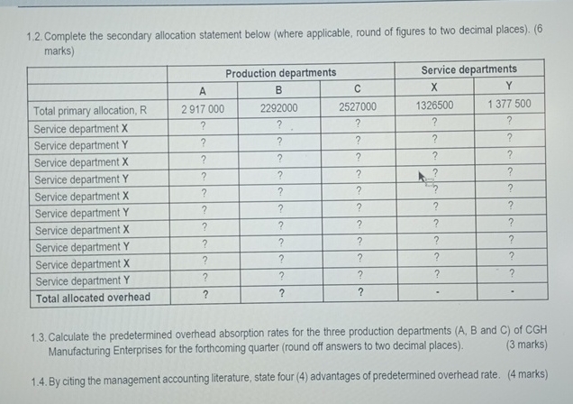 Solved 1.2. ﻿Complete the secondary allocation statement | Chegg.com