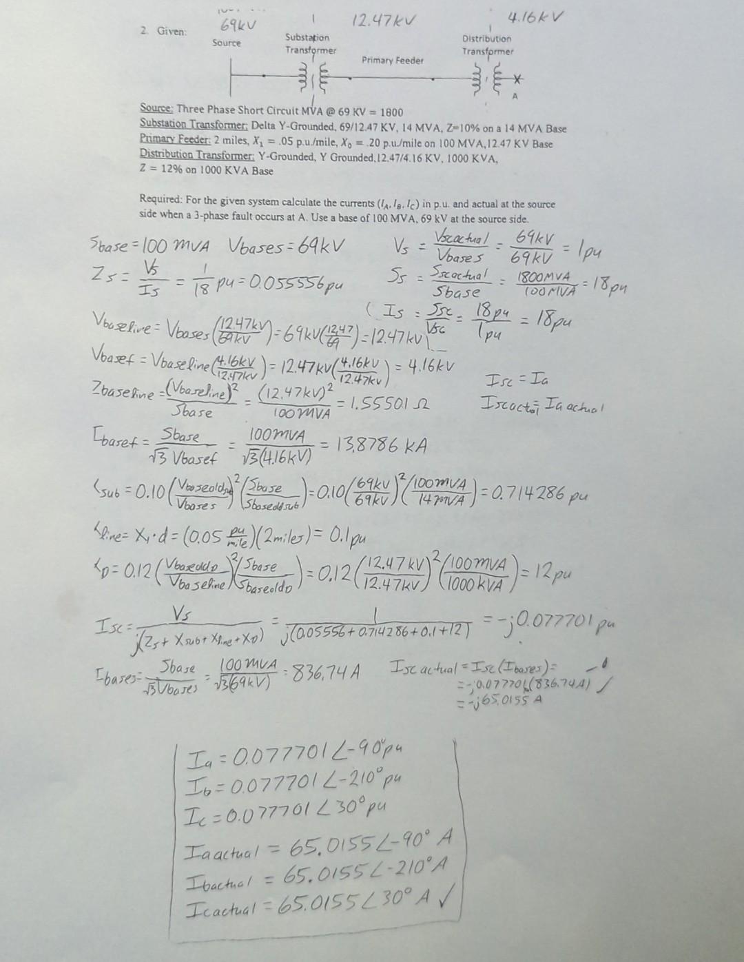 Solved Source: Three Phase Short Circuit MV'A @ 69KV=1800 | Chegg.com