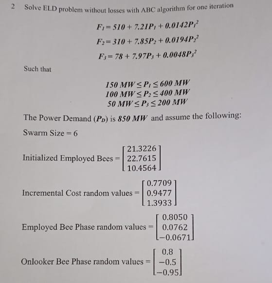 Solved 2 ﻿Solve ELD problem without losses with ABC | Chegg.com