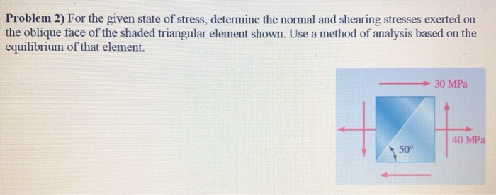 Solved Problem 2) For the given state of stress, determine | Chegg.com