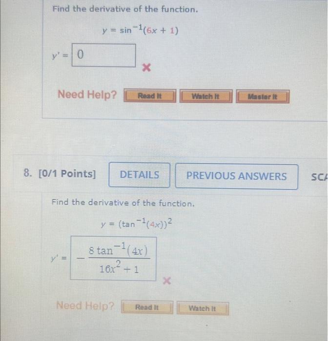 Solved Find the derivative of the function. y=sin−1(6x+1) | Chegg.com