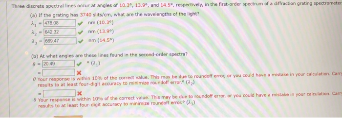 Solved Three Discrete Spectral Lines Occur At Angles Of