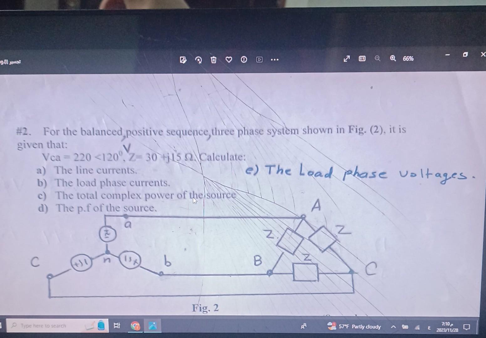 Solved \#2. For the balanced, positive sequence, three phase | Chegg.com