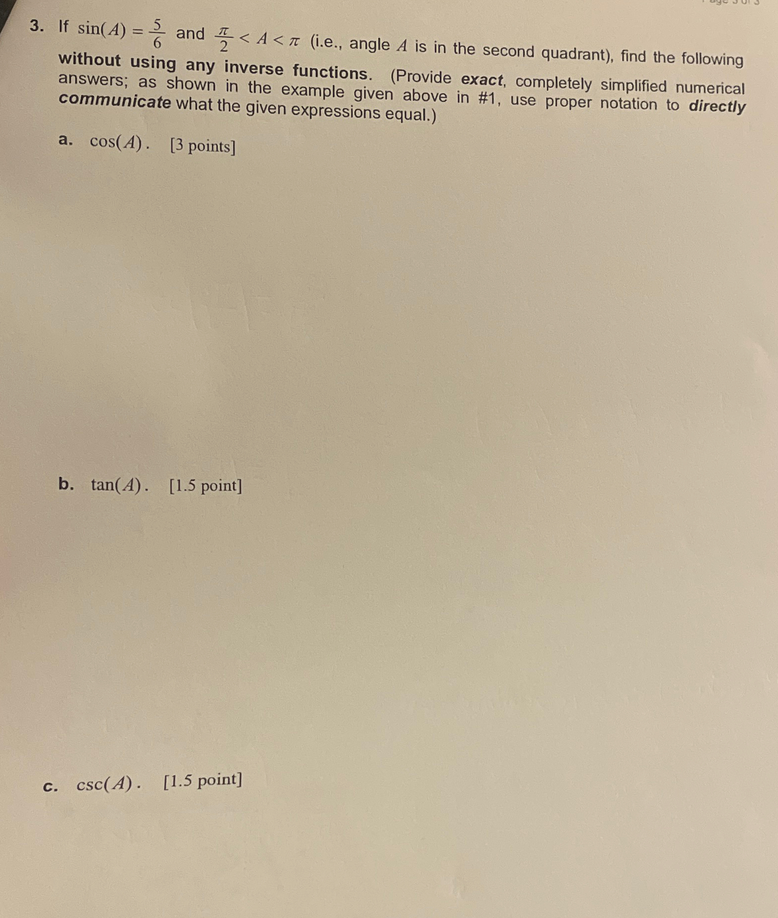 Solved If sin(A)=56 ﻿and Acos(A)tan(A) | Chegg.com