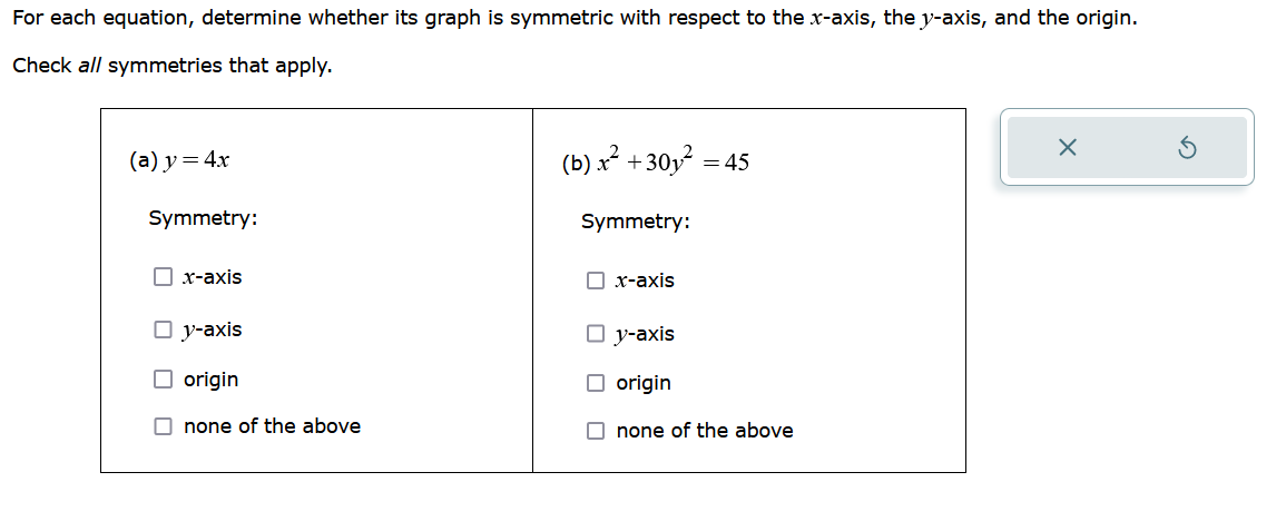 Solved For each equation, determine whether its graph is | Chegg.com