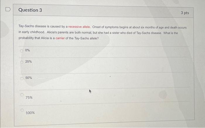 Solved Tay-Sachs disease is caused by a recessive allele. | Chegg.com