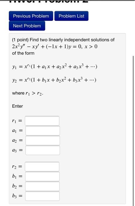 Solved Problem List Previous Problem Next Problem (1 point) | Chegg.com