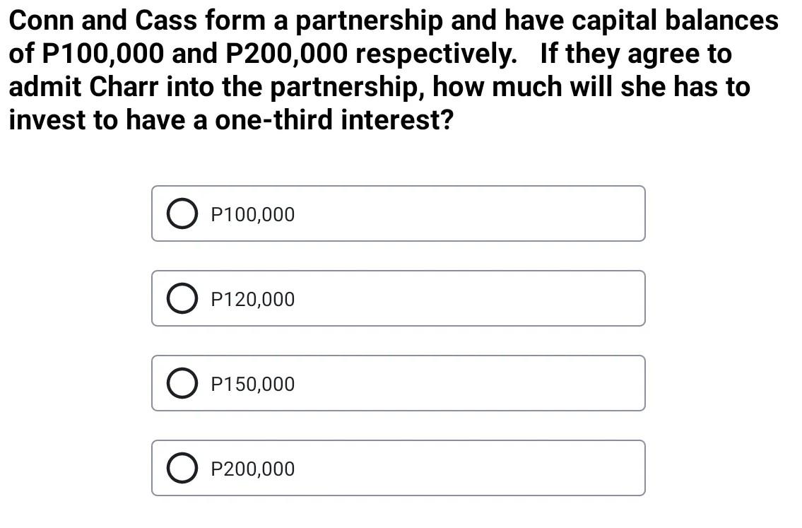 Solved Conn and Cass form a partnership and have capital | Chegg.com
