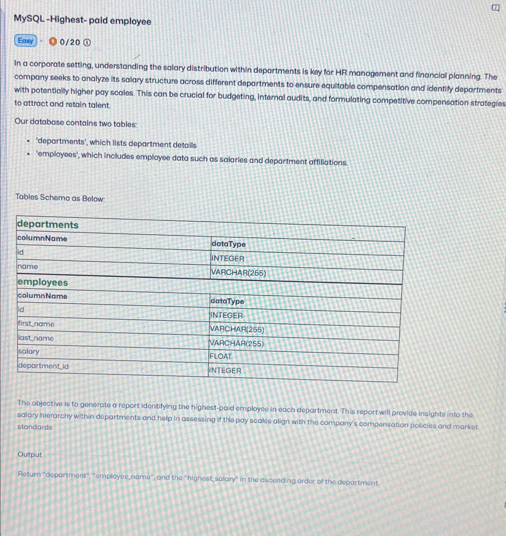 Solved MySQL-Highest-paid employeeEasy020(1)In a corporate | Chegg.com