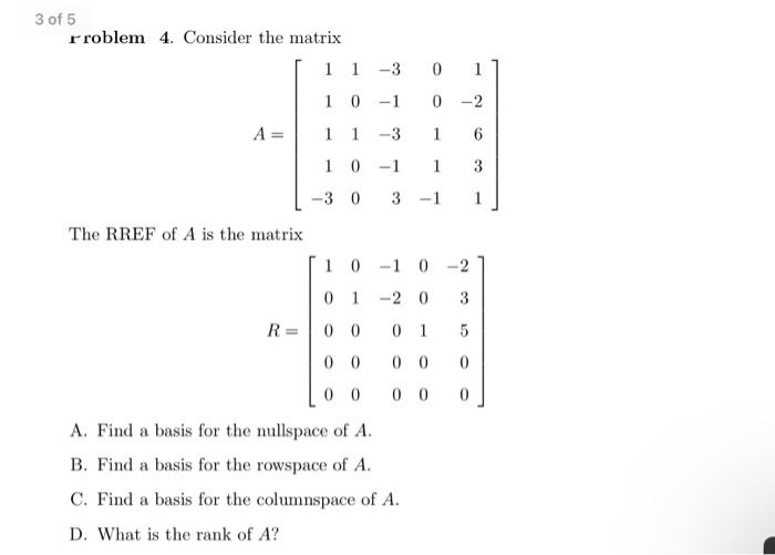 Solved 3 of 5 r roblem 4. Consider the matrix | Chegg.com