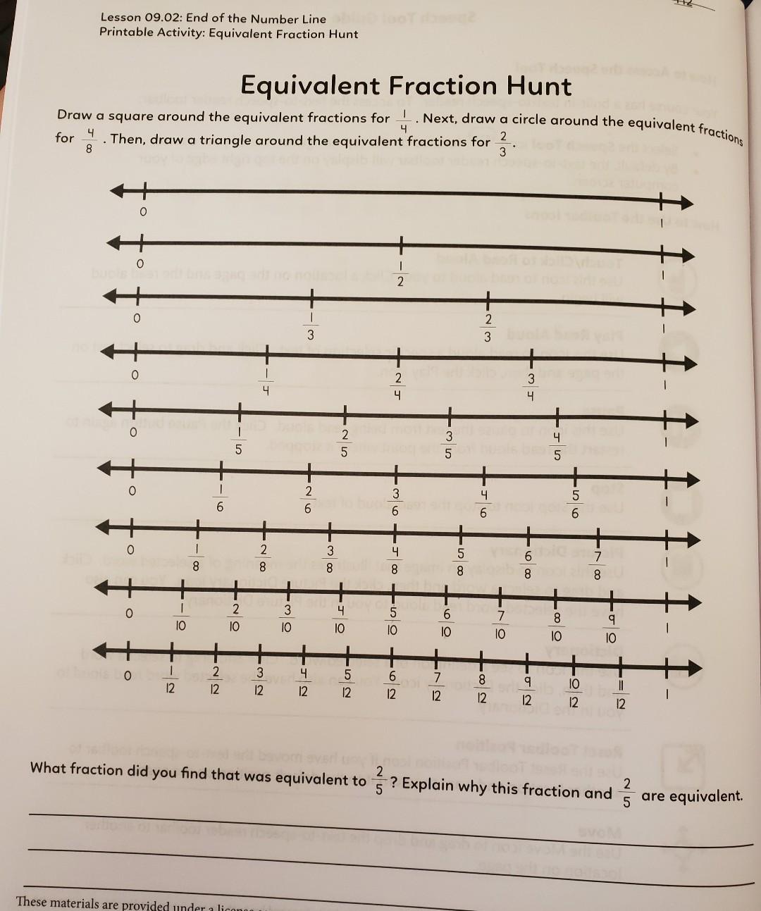 Solved Draw a square around the equivalent fractions for I. | Chegg.com
