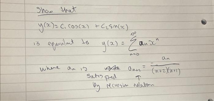 Solved Show that y(x)=c1cos(x)+c2sin(x) 13 equivilat to | Chegg.com