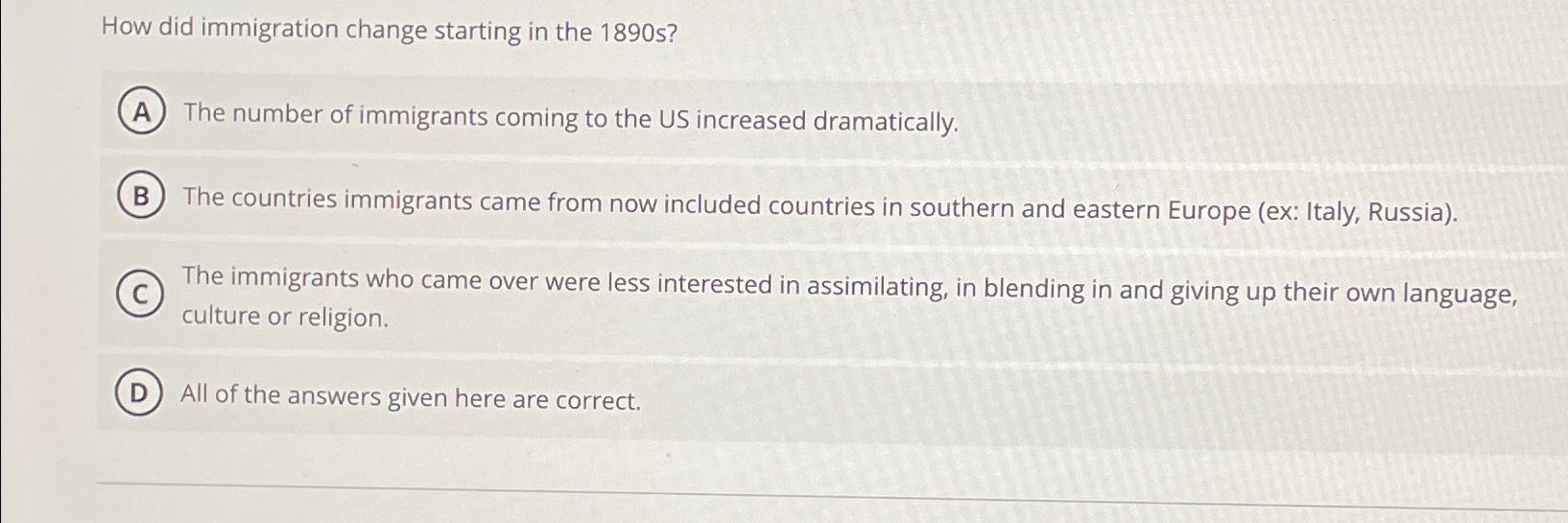 Solved How did immigration change starting in the 1890 | Chegg.com