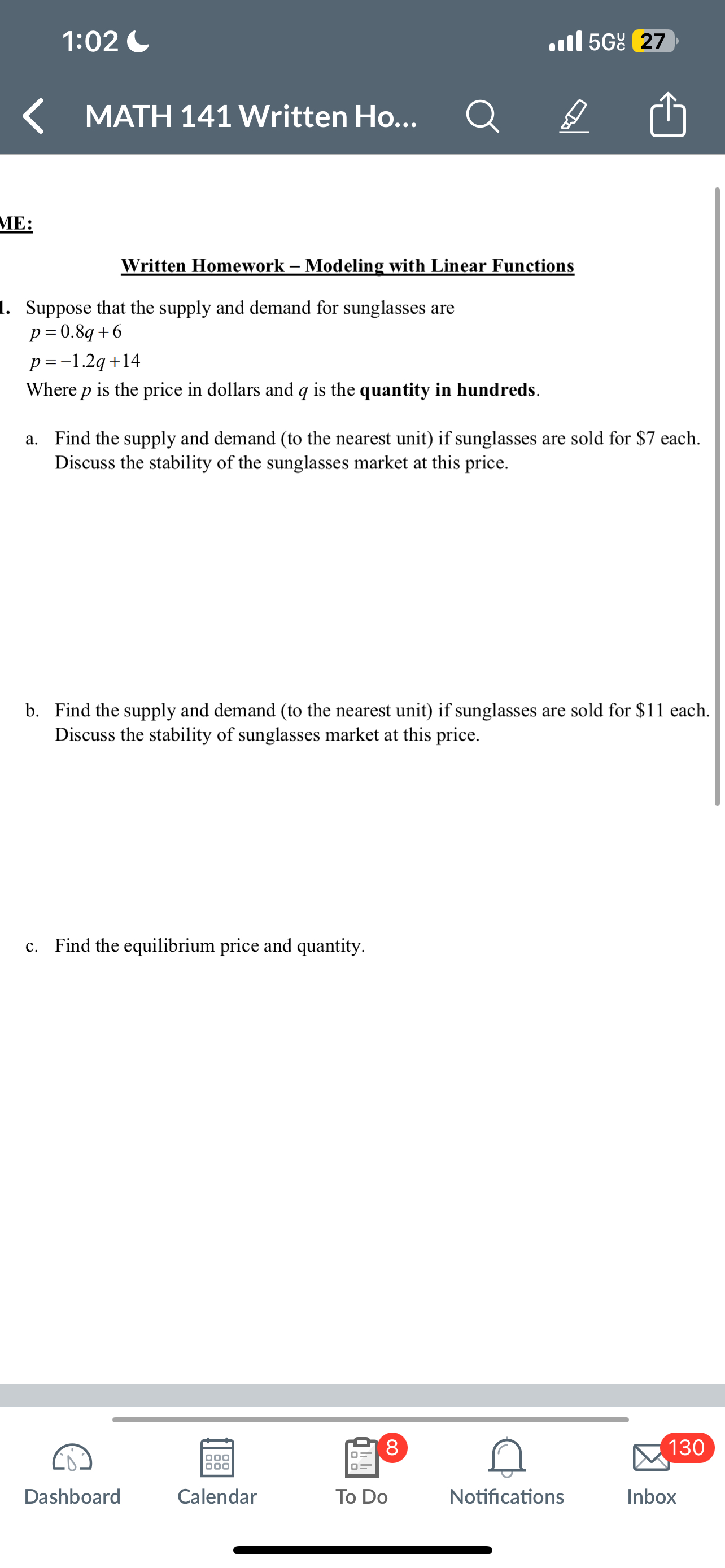 Solved Written Homework - ﻿Modeling with Linear | Chegg.com