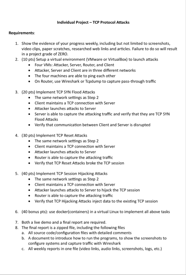 Solved Individual Project - ﻿TCP Protocol | Chegg.com