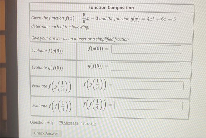 Solved Function Composition Given the function f(x)=65x−3 | Chegg.com