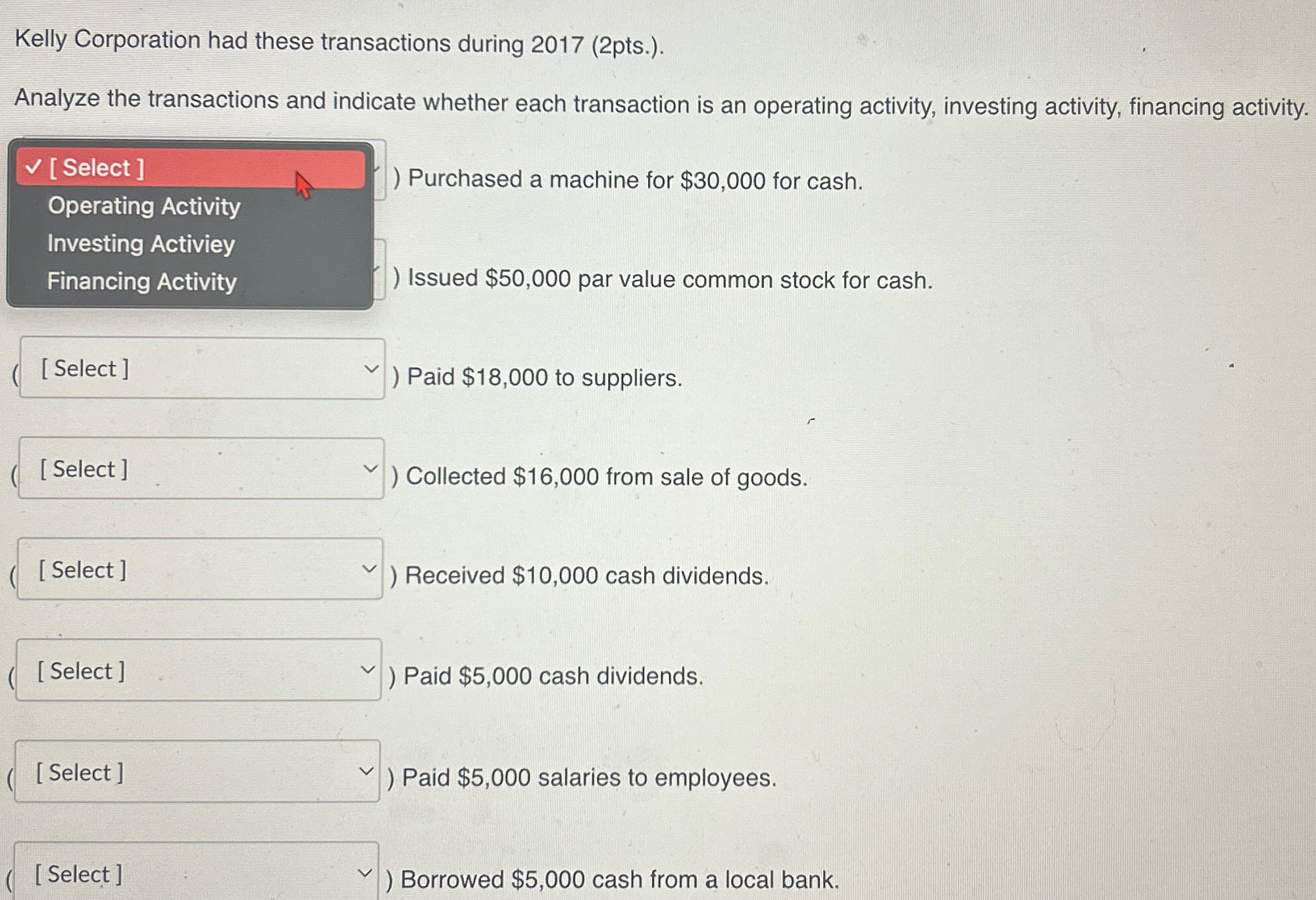 Solved Kelly Corporation had these transactions during | Chegg.com