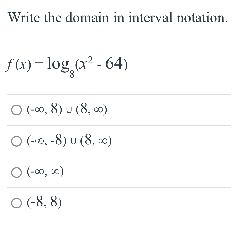 Solved Write the domain in interval | Chegg.com