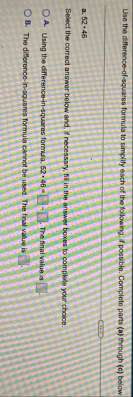 Solved Use the difference-of-squares formula to simplify | Chegg.com