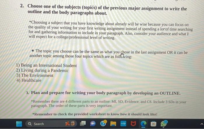 2. Choose one of the subjects (topics) of the | Chegg.com