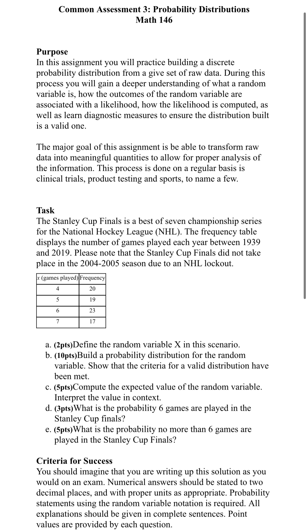 Solved Common Assessment 3: Probability Distributions Math | Chegg.com