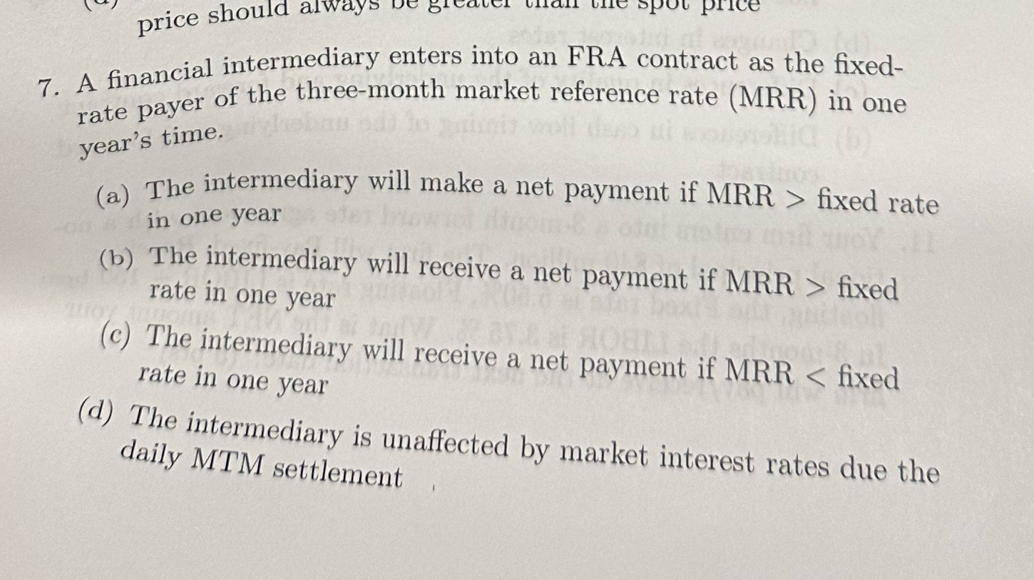 Solved A financial intermediary enters into an FRA contract | Chegg.com