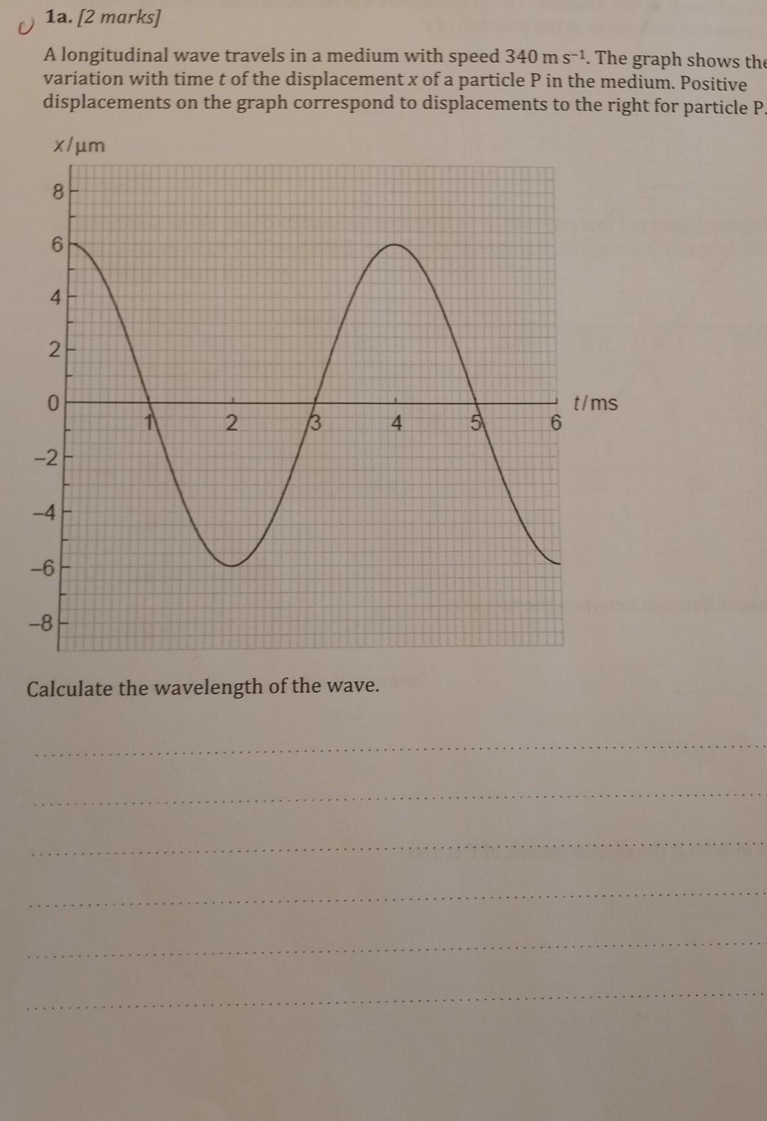 1a. [2 marks] A longitudinal wave travels in a medium | Chegg.com