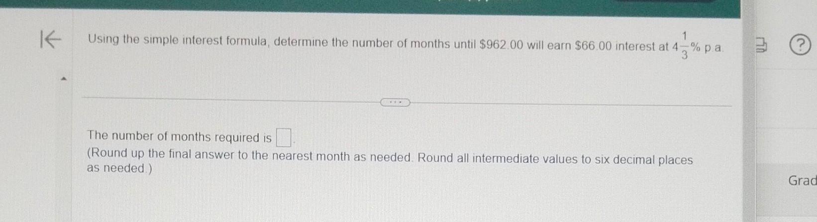 Solved Using the simple interest formula, determine the | Chegg.com