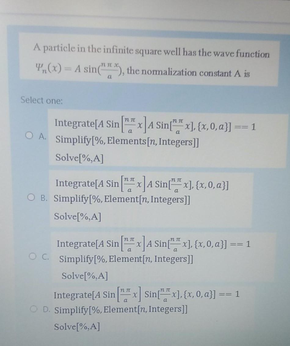 Solved A particle in the infinite square well has the wave | Chegg.com