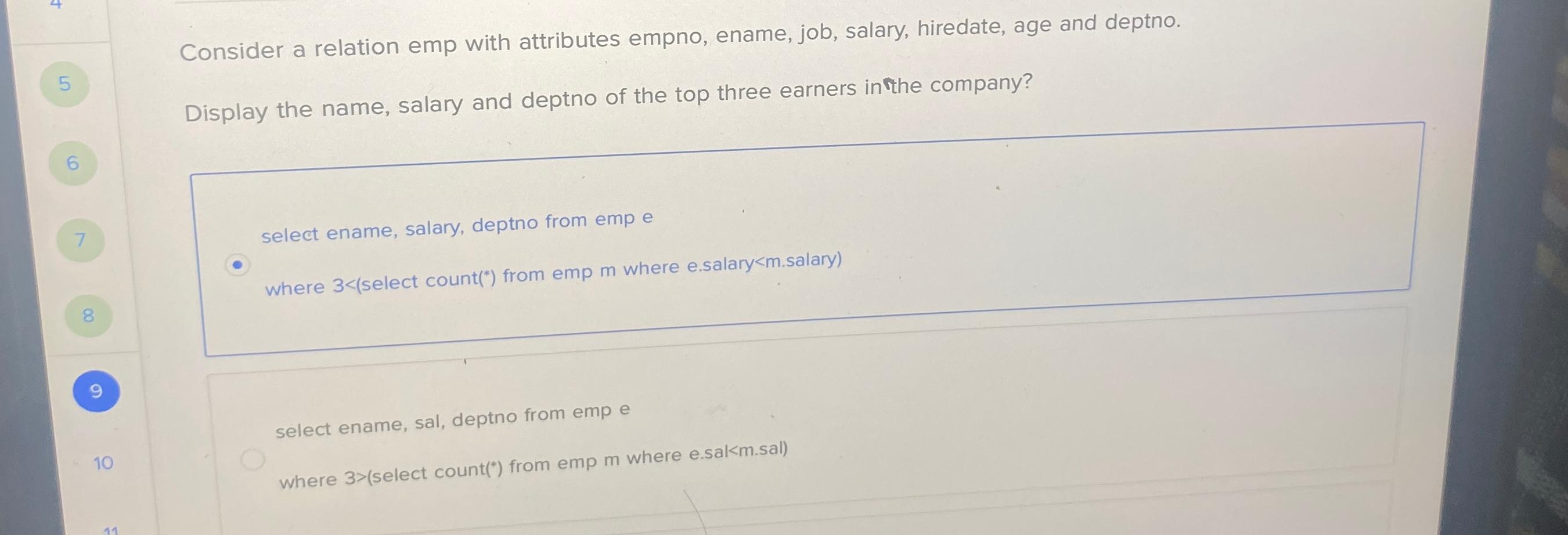 Solved Consider a relation emp with attributes empno, ename, | Chegg.com