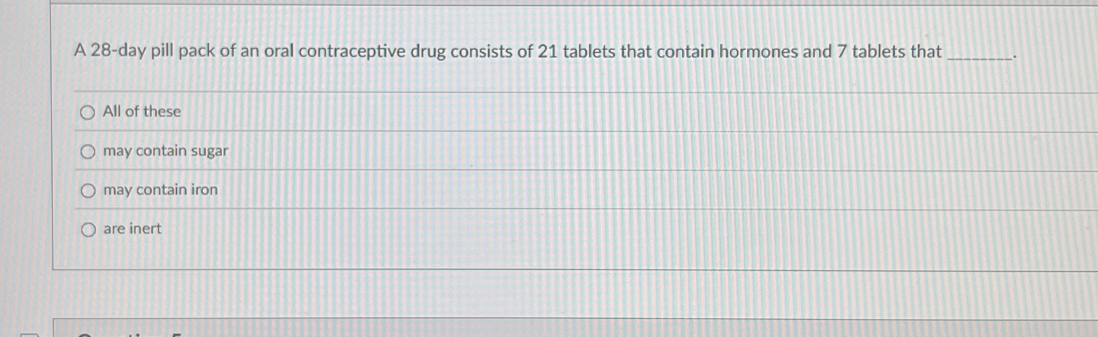 Solved A 28-day pill pack of an oral contraceptive drug | Chegg.com
