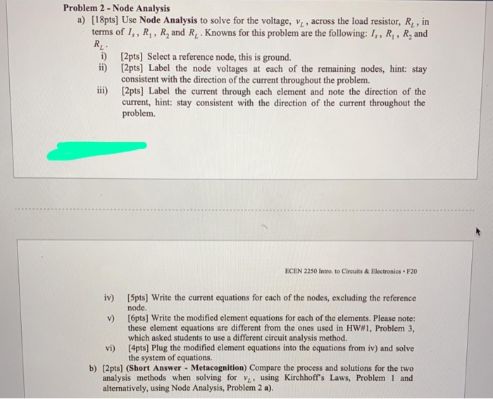 Solved Problem 2 - Node Analysis a) [18pts] Use Node | Chegg.com
