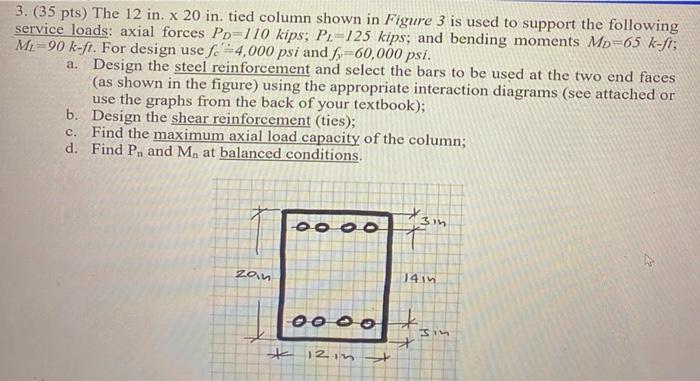 Solved 3. (35 pts) The 12 in. x 20 in. tied column shown in | Chegg.com