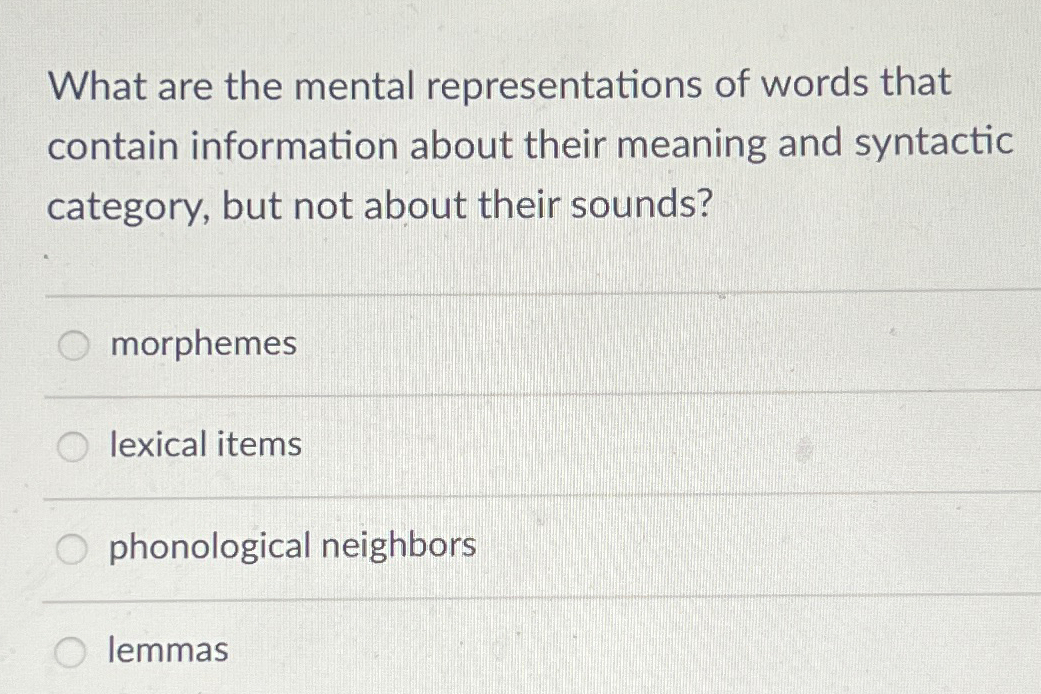 Solved What are the mental representations of words that | Chegg.com