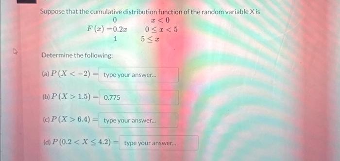 Solved Suppose that the cumulative distribution function of | Chegg.com