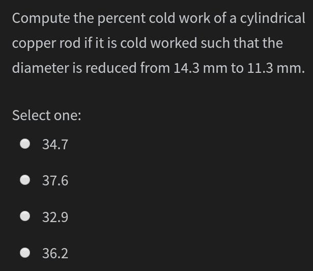 Solved Compute the percent cold work of a cylindrical copper | Chegg.com