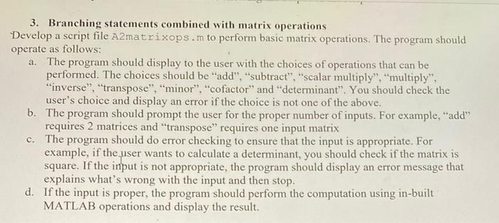 Solved 3. Branching statements combined with matrix | Chegg.com