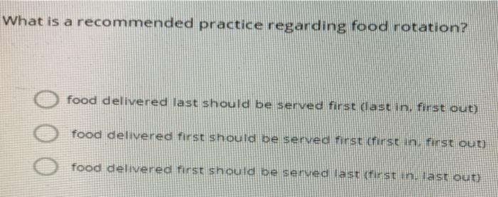 Solved What is a recommended practice regarding food | Chegg.com