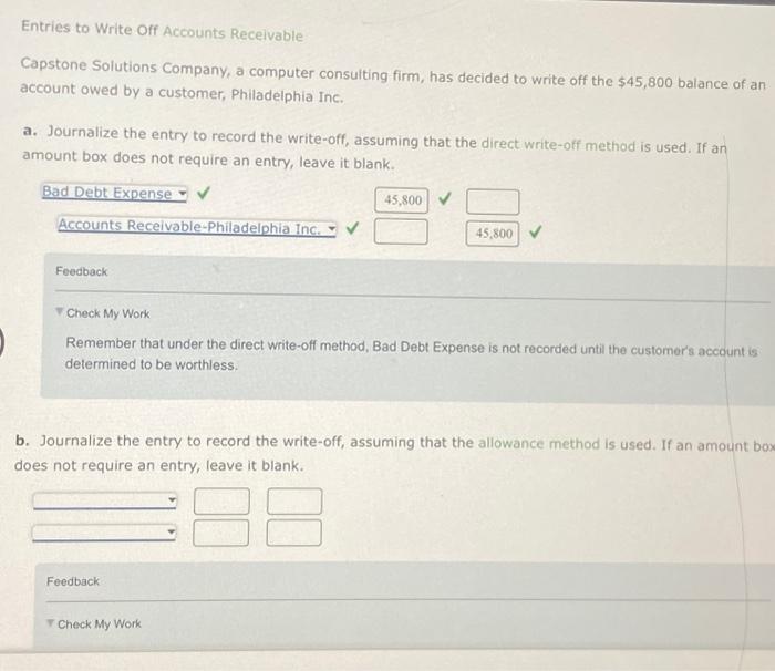 Solved Entries to Write Off Accounts Receivable Capstone | Chegg.com