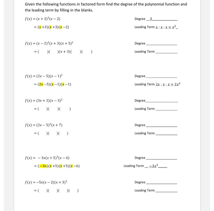 Solved Given the following functions in factored form find | Chegg.com